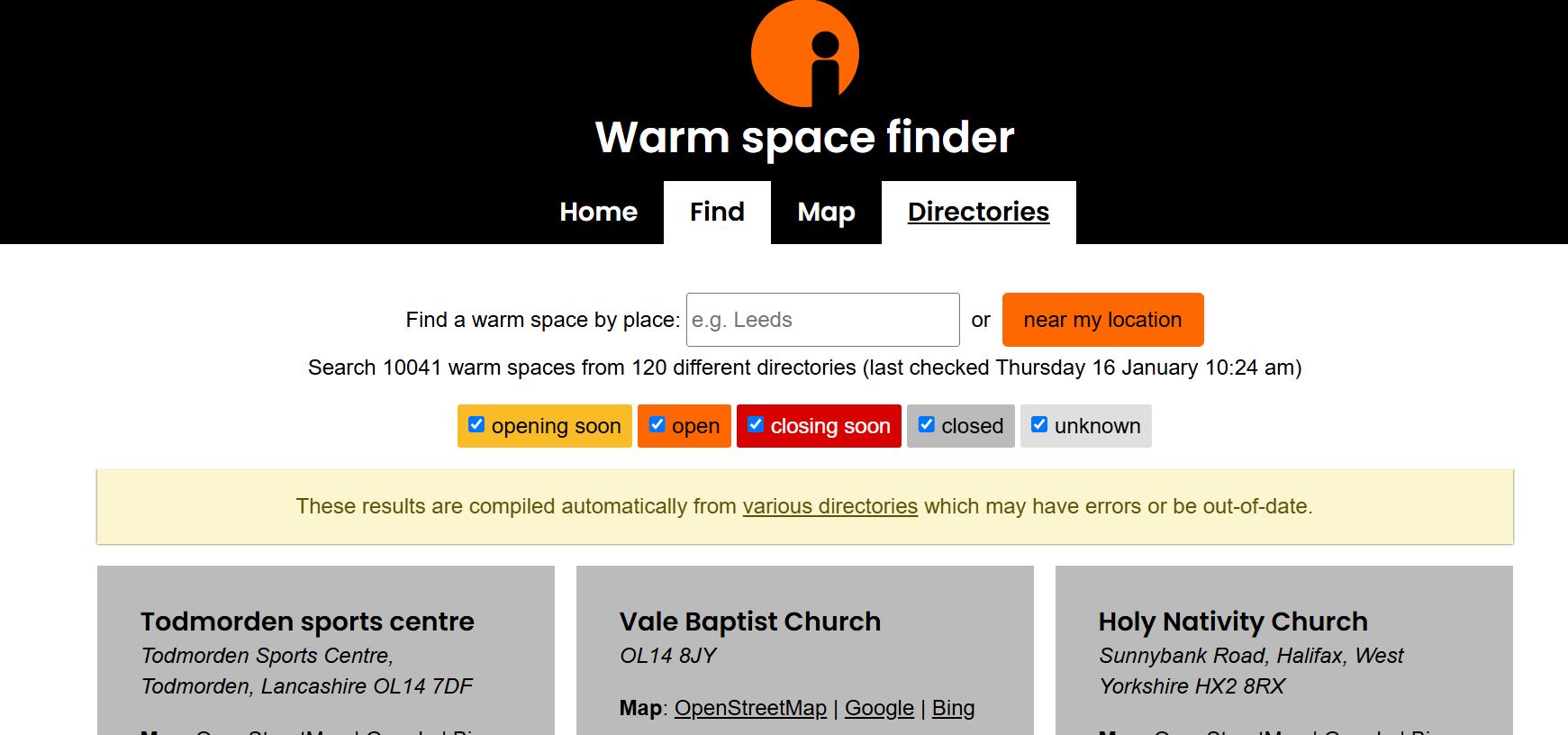 Warm and Welcoming Spaces | Calderdale Data Works